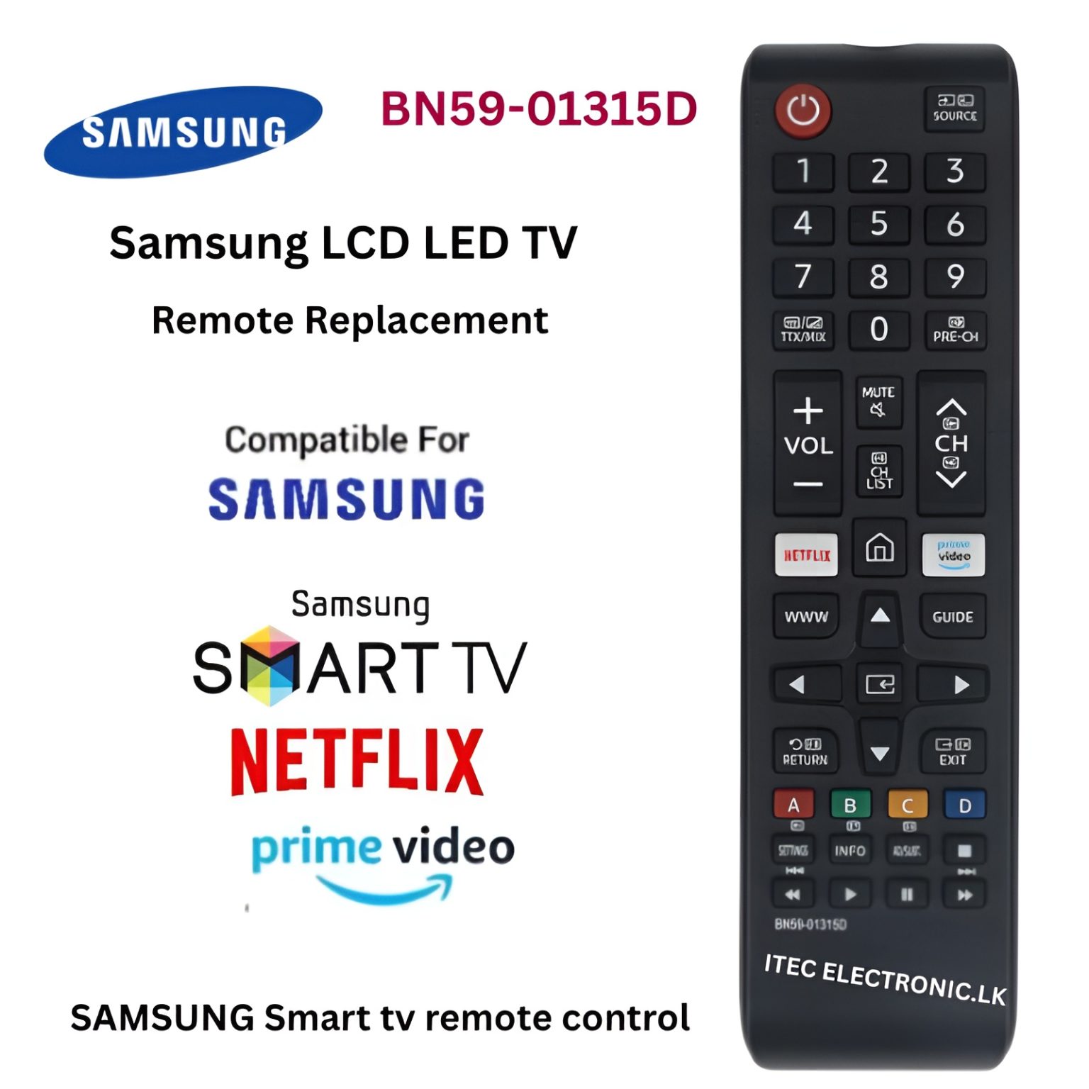 BN59-01315D FOR SAMSUNG LED TV Remote control - ITEC ELECTRONICS